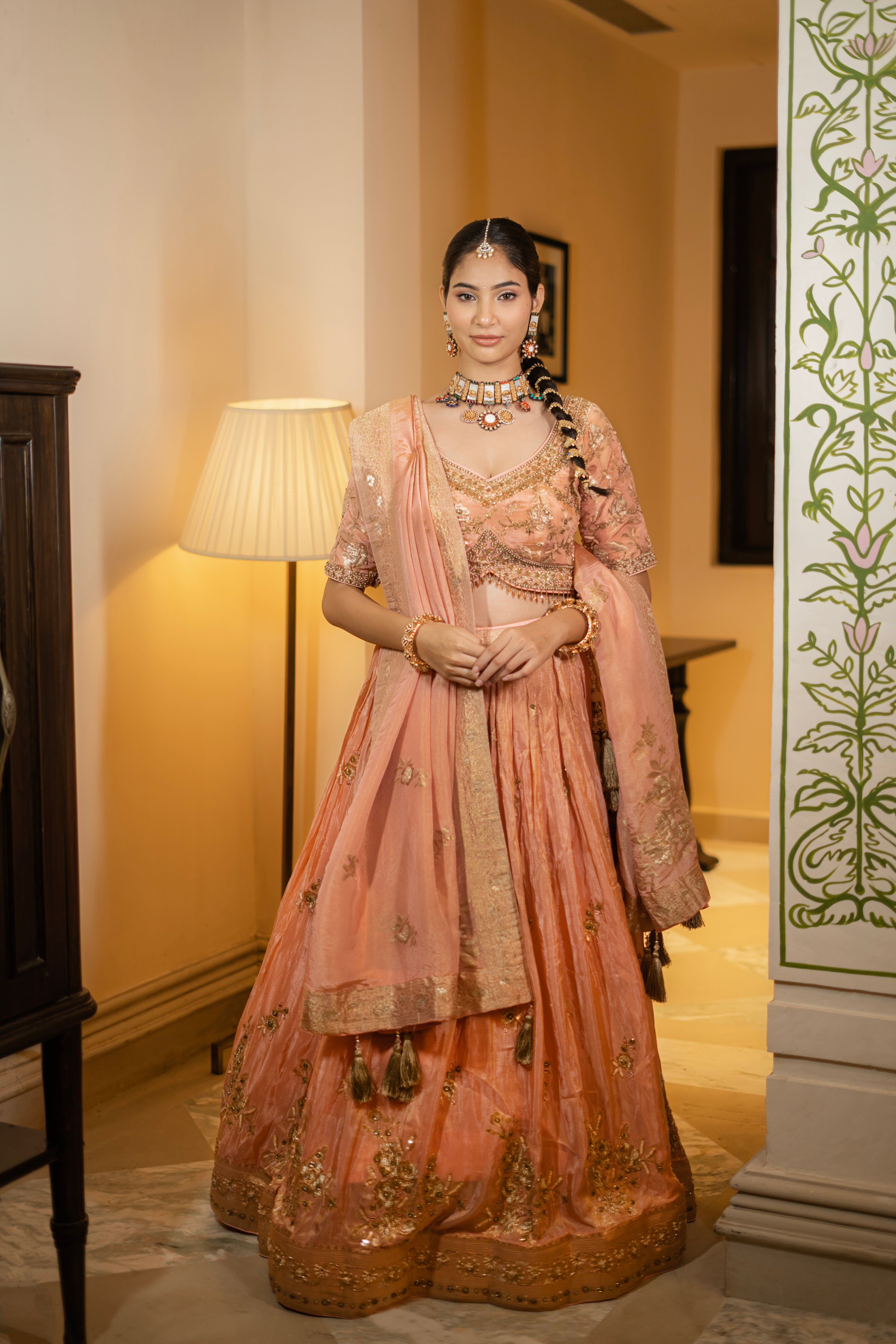Dusty Peach Embroidered Lehenga Set – Label Aparna Rawat